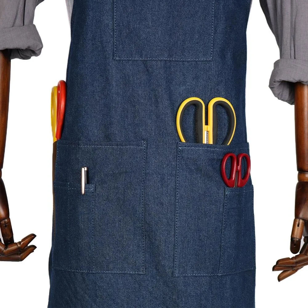 Excellent Men's Waxed Denim Barber Aprons Cross Back Straps Kangaroo ...