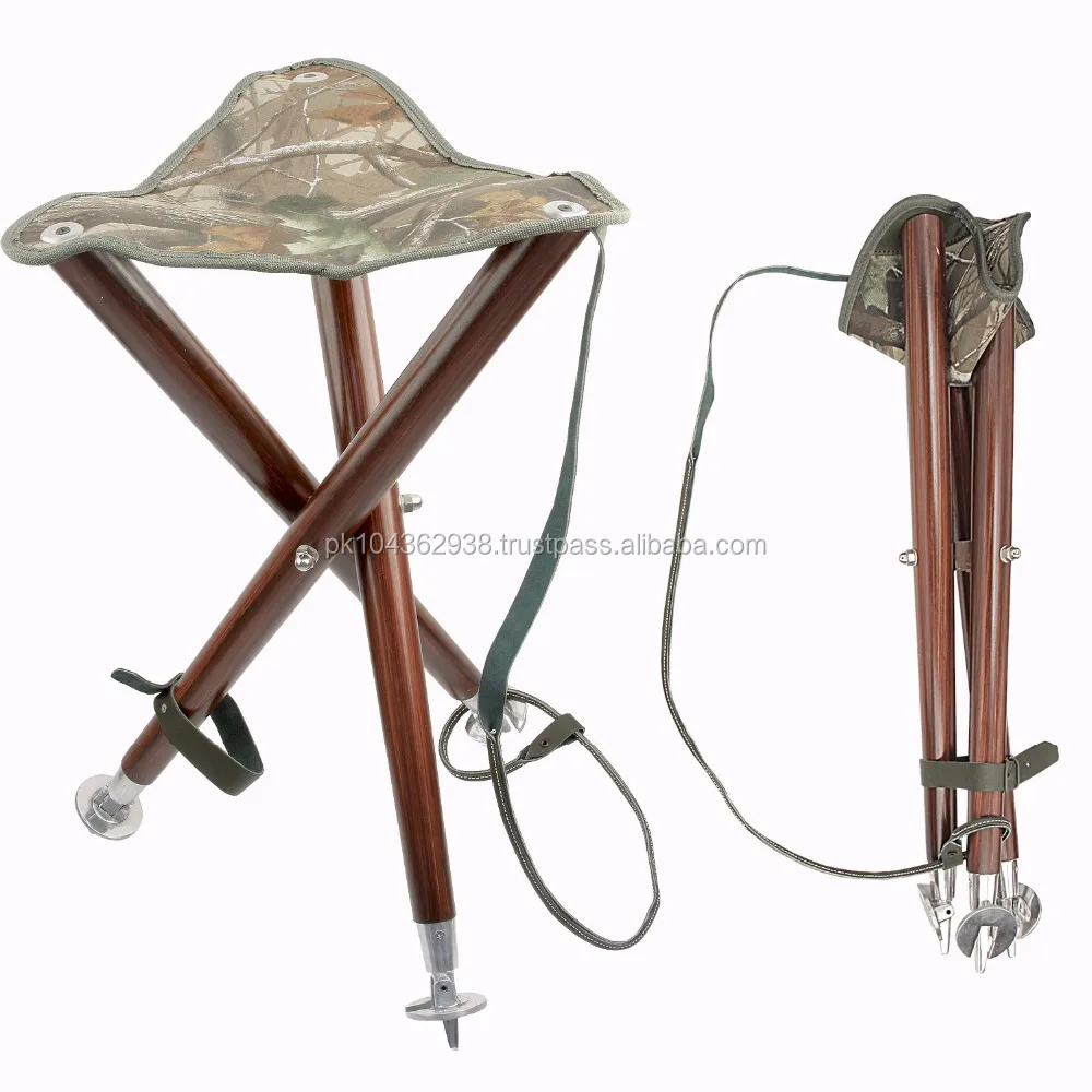 Shooting Wooden Tripod Chair/stool With Leather Seat - Buy Hunting ...