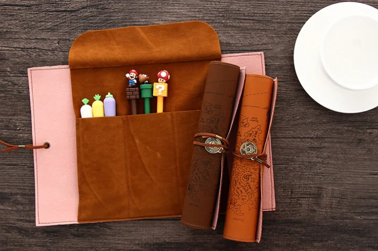 Vintage Pirate Treasure Map Pattern Roll Up Pu Leather Pencil Case Bag ...