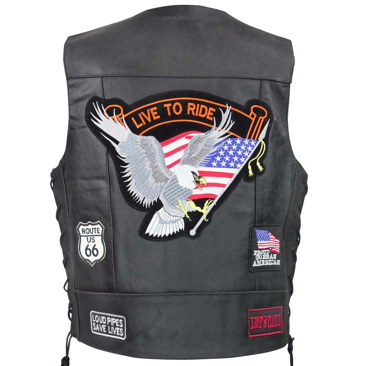 Embellished Custom Motorcycle Vest - Leather with Side Lace Up