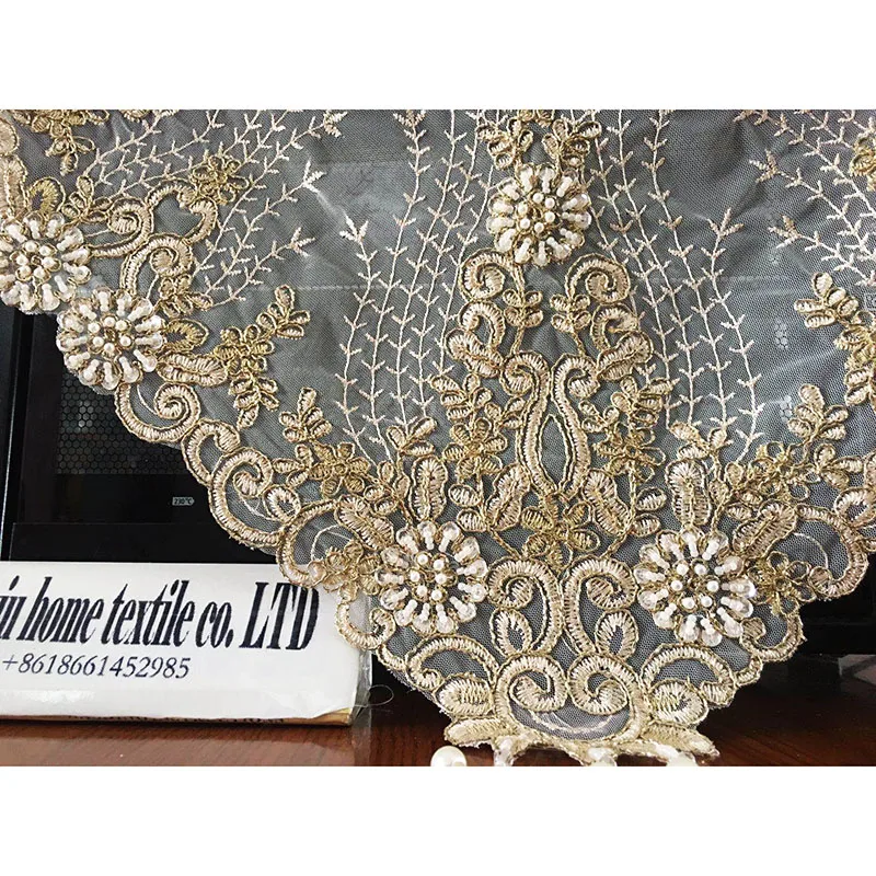 Elegant Polyester Bead Embroidered Organza Table Overlays