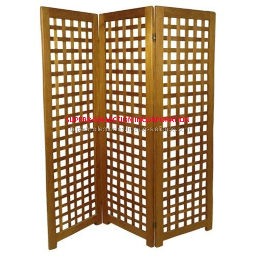 Hand Carved Solid Wood Folding Screen for Living Room