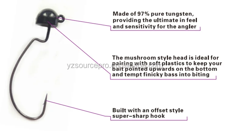 High Quality Tungsten Ned Offset Rig Jig Head Bass Fishing Hook Jig ...