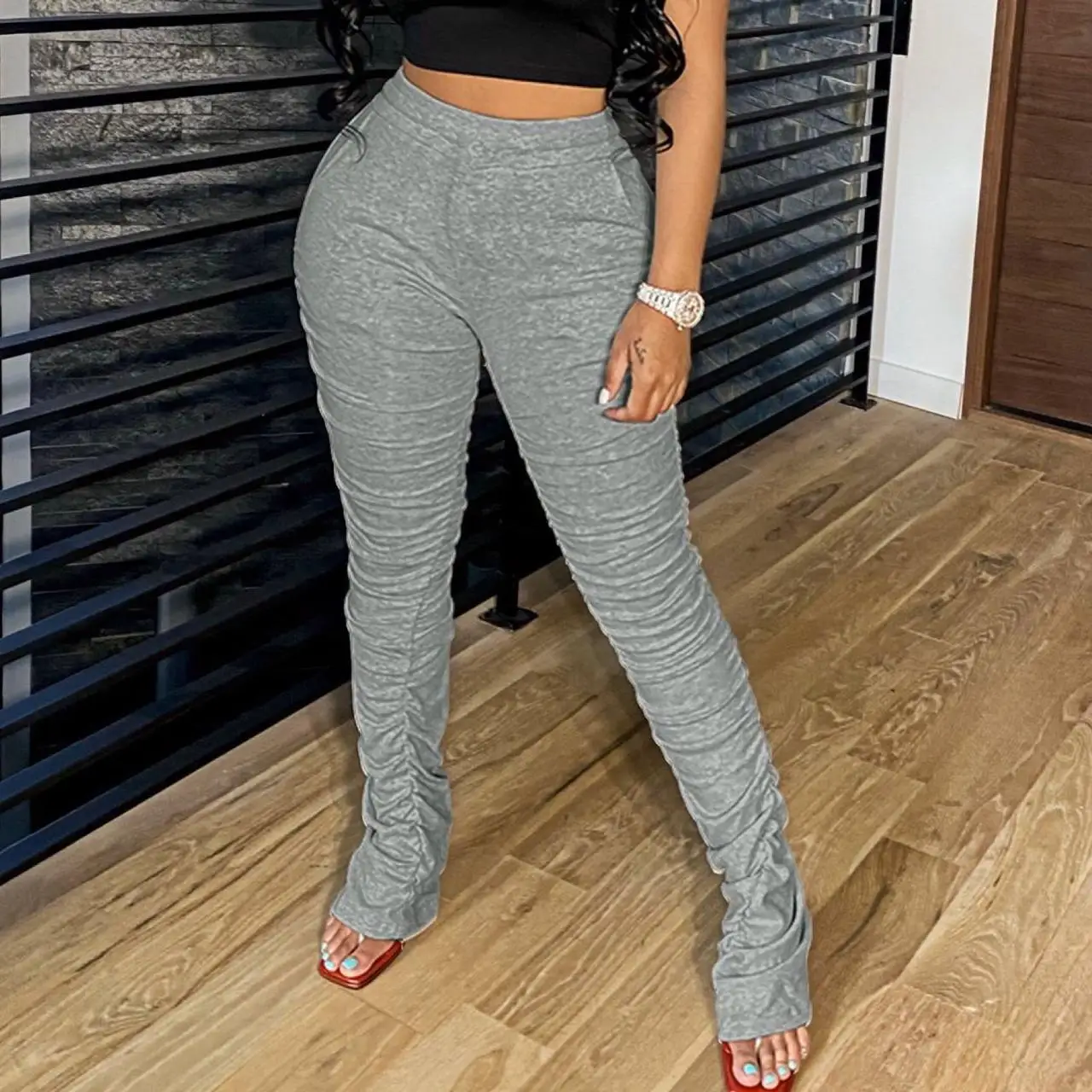 Trending Clothes Stacked Trouser Colorful Stacked Pants For Women High ...