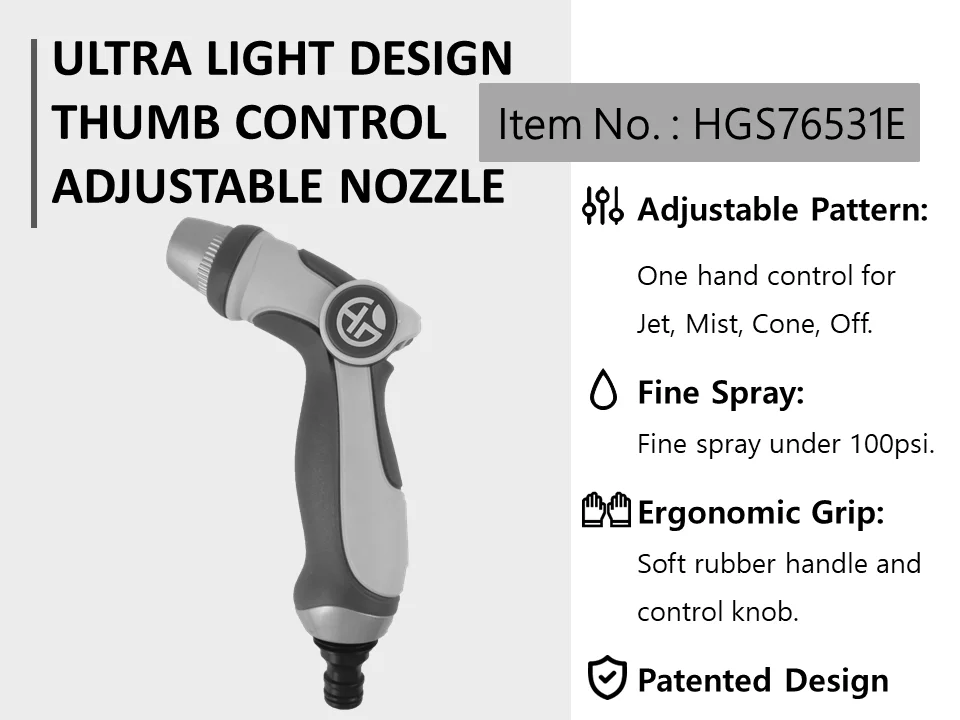 Ultra Light Thumb Control Hose Nozzle Flow Adjustable Garden Use Water ...