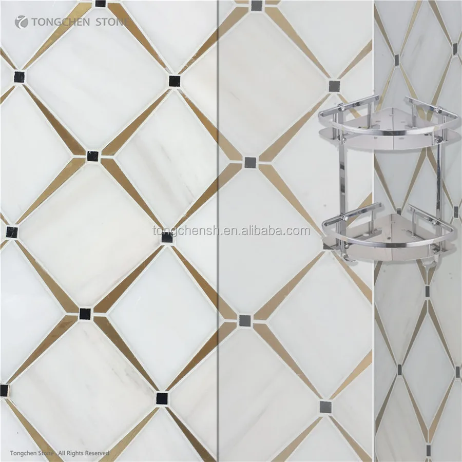Waterjet Mosaic Tile Marble With Brass For Decoration - Buy Gold Mosaic ...