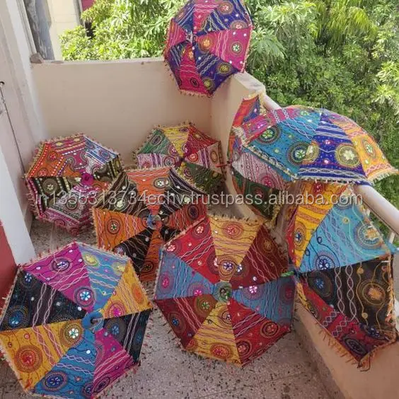 Handmade Indian Umbrella With Elephant Embroidery Garden Umbrella For ...