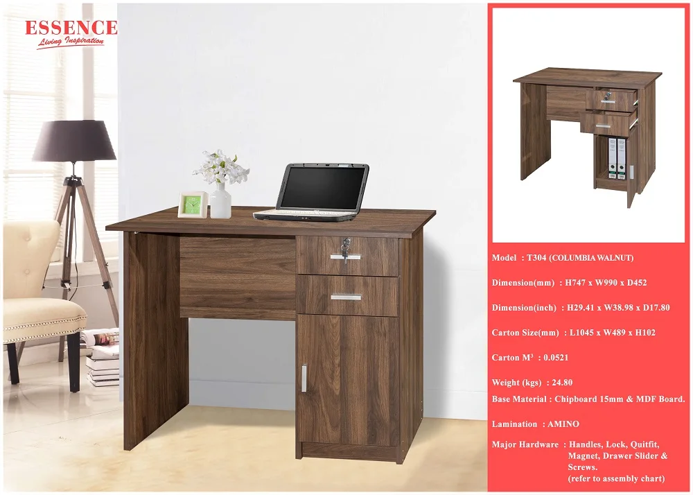 Modern T304 Standing Desk Wooden Writing Study Table with Drawers ...
