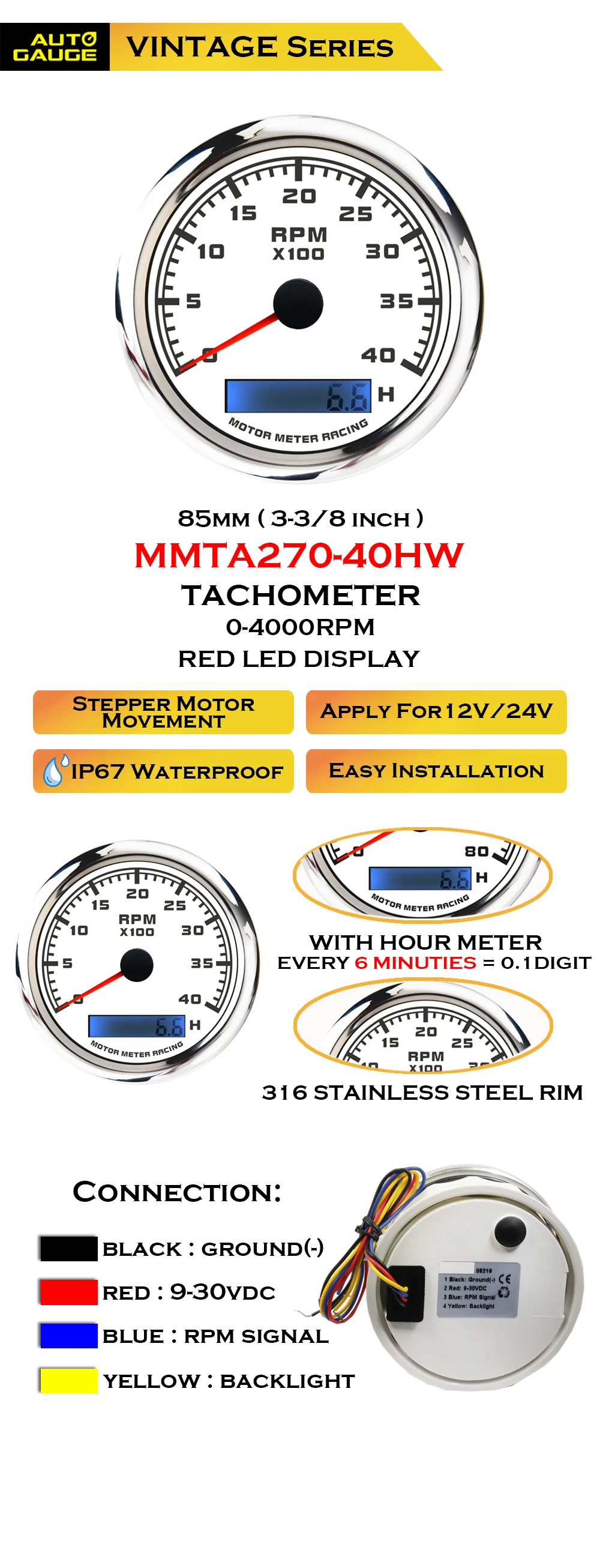 85mm 4000 RPM Electrical Tachometer - Precision & Reliability