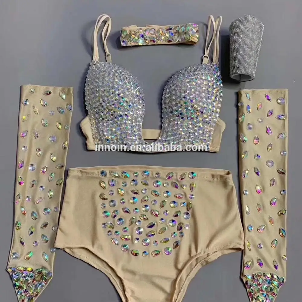 Hand-made Beaded Gaga Rhinestone Bead Bustier Night Club Bralette ...
