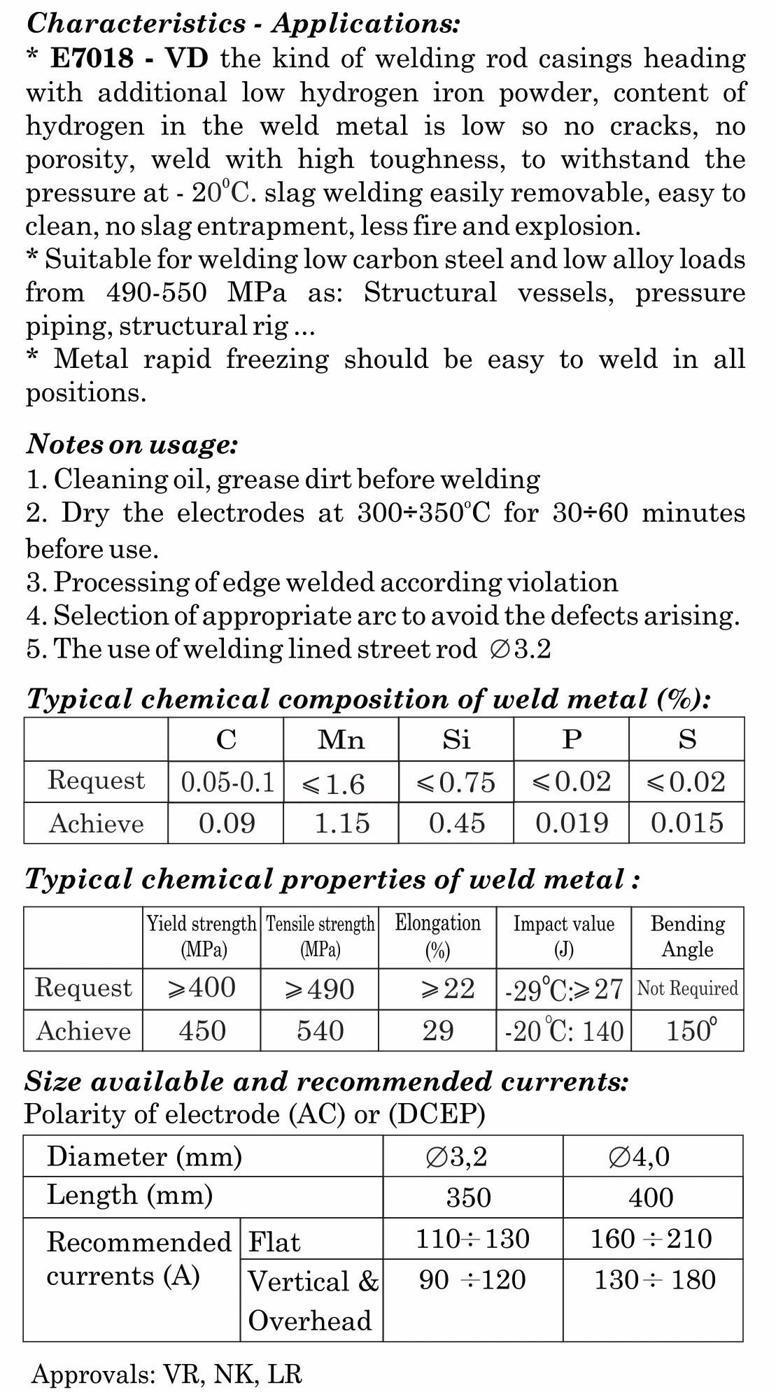 NK LR CERTIFICATE HIGH QUALITY VIET DUC E7018-VD WELDING ELECTRODE LOW ...