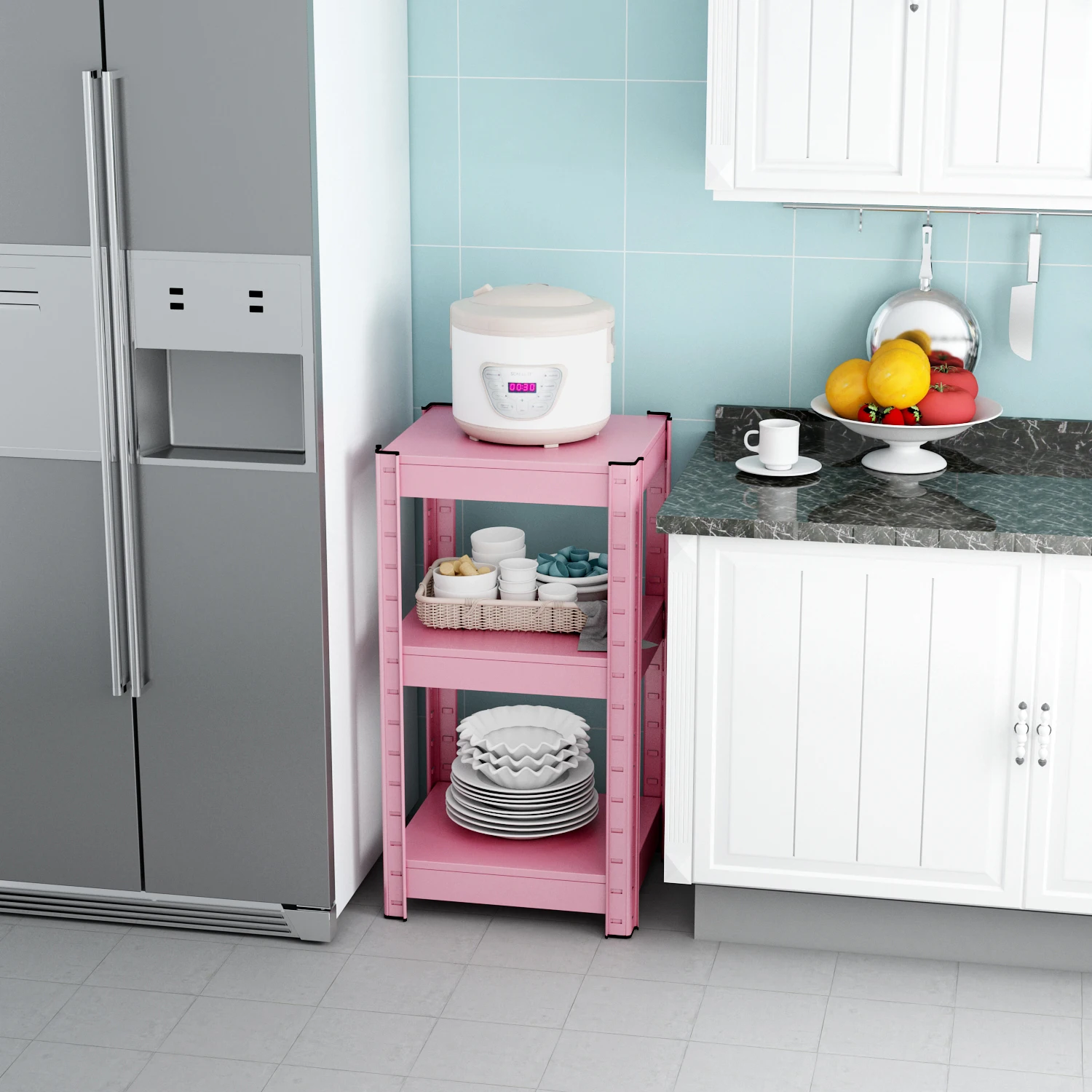 600*400*810mm Small 3 Tiers Pink Home Kitchen Steel Rack Shelf Goods ...