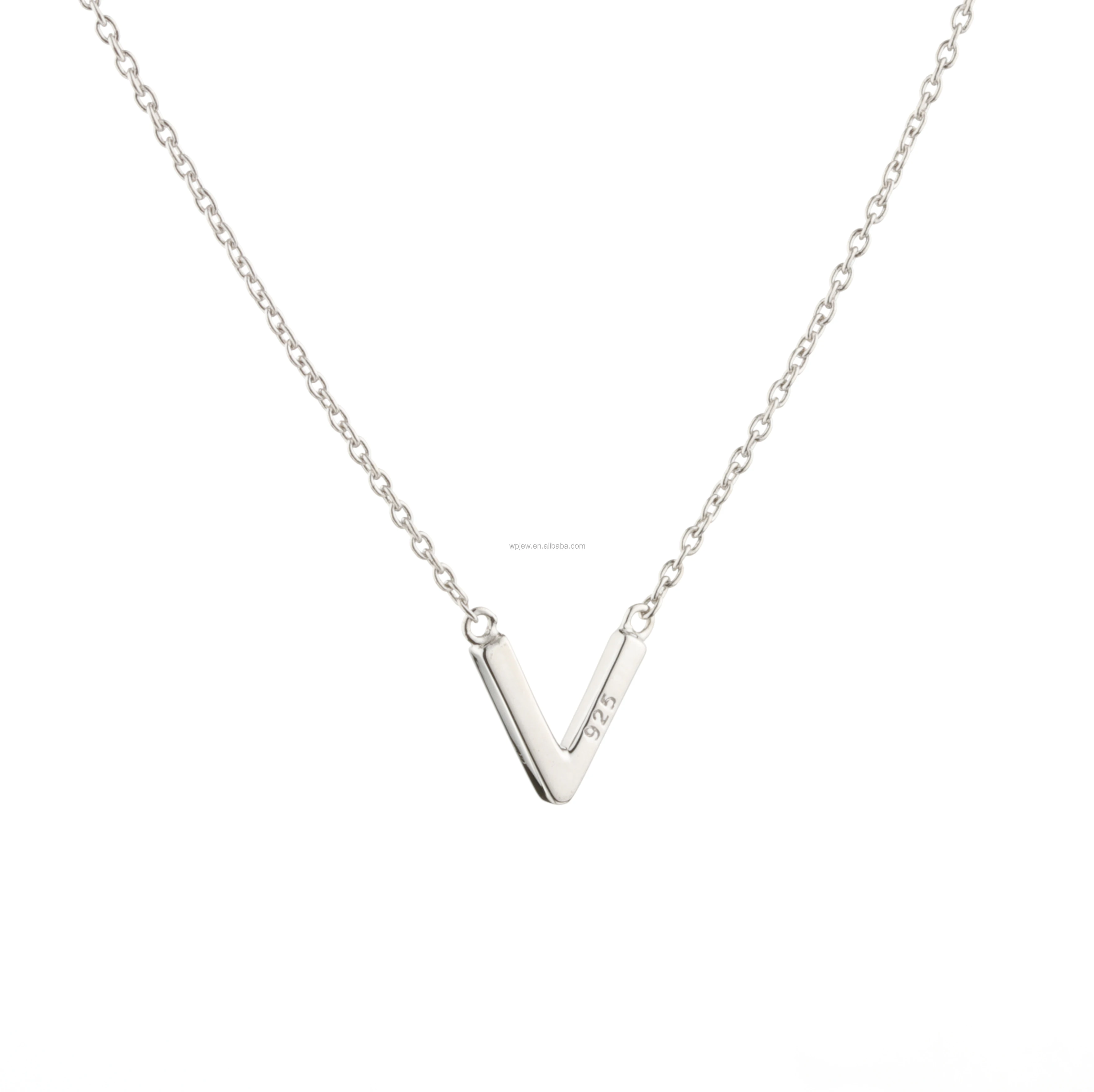 Silver Jewelry Letter V Pendant Necklace for Women Gift