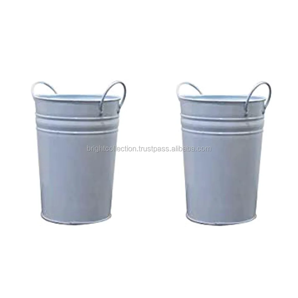 Large Metal Flower Bucket With Stand Galvanized Metal Round Long ...