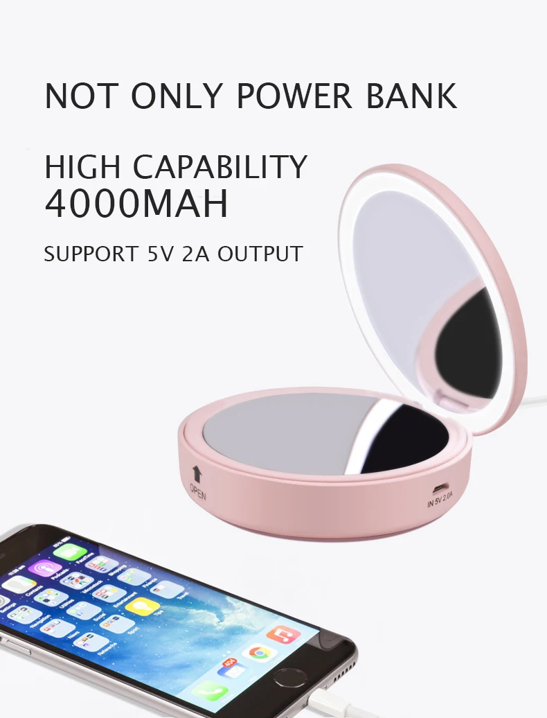 New Model Powerbank Mini Pink Mirror Power Bank Mirror And Light ...